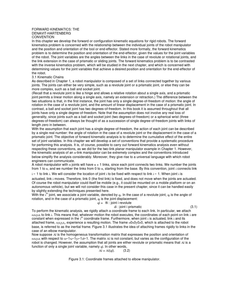 Forward Kinematics with D-H Convention | PDF | Cartesian Coordinate ...