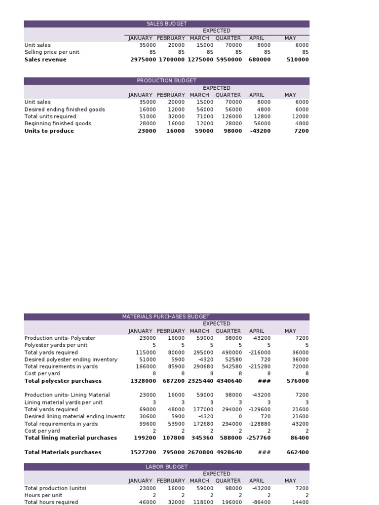 Master Budget PDF Business Economics Business