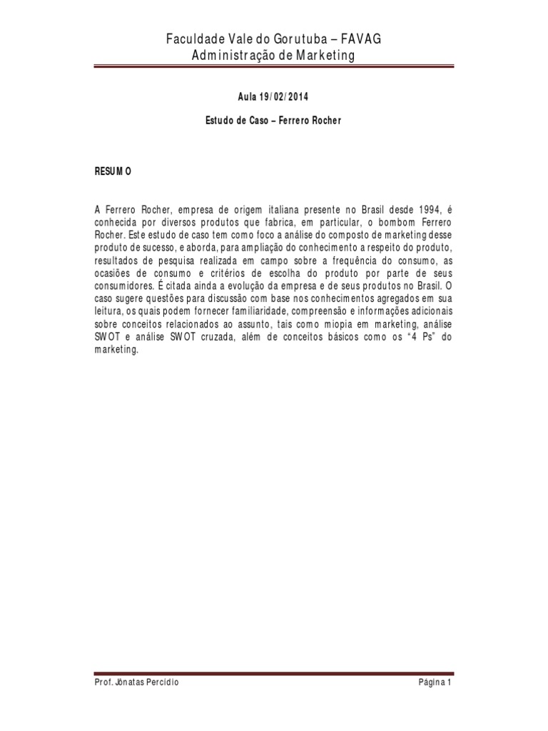 Estudo de Caso - 001 - Ferrero Rocher | PDF | Embalagem e rotulagem | Chocolate