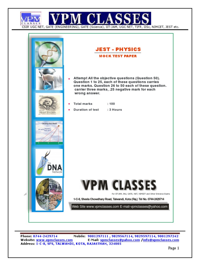 JEST Physics Full Solved Sample Paper | PDF | Photoelectric Effect ...