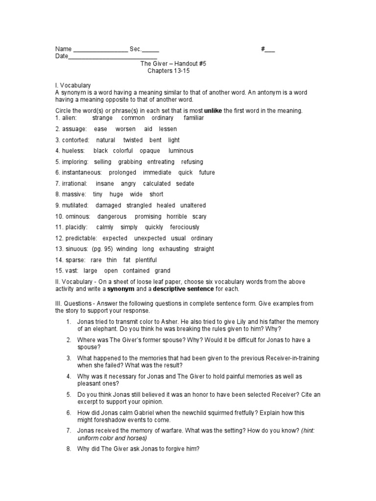 Giver Handout 5 | PDF | Foreign Language Studies