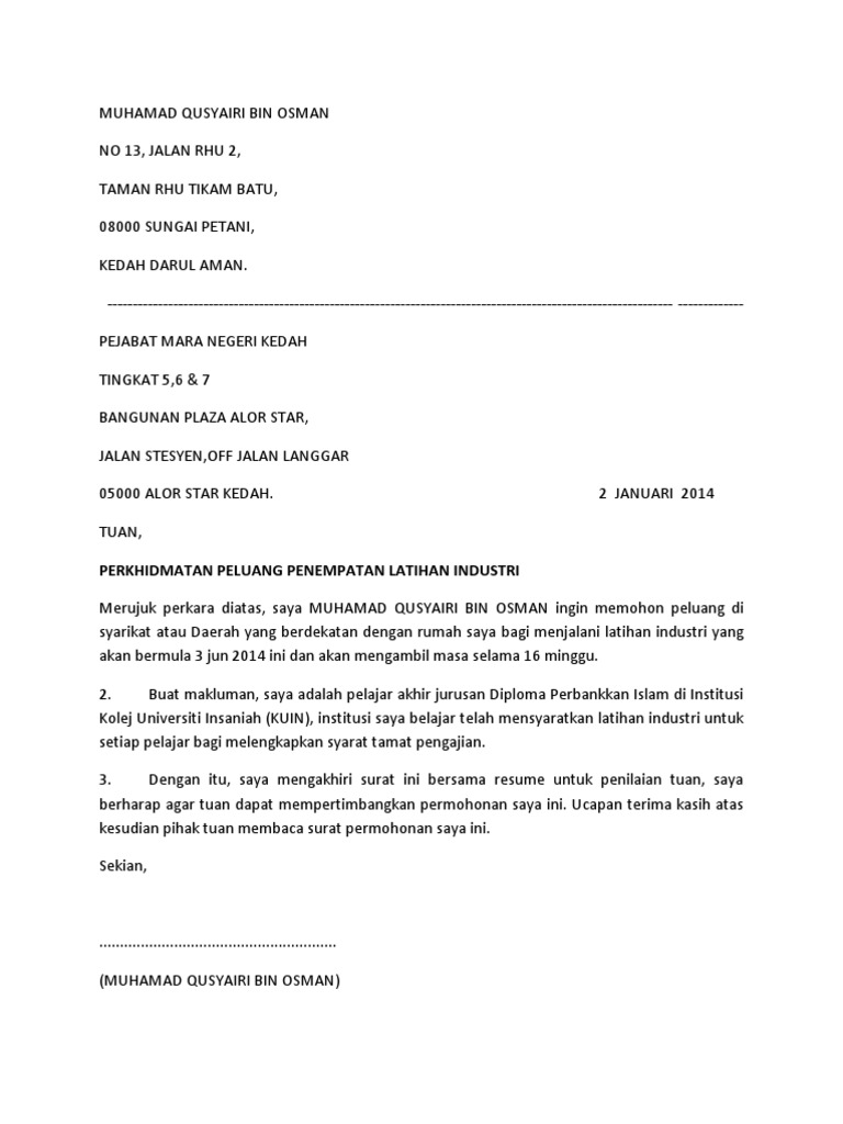 Surat Iringan Latihan Industri | PDF
