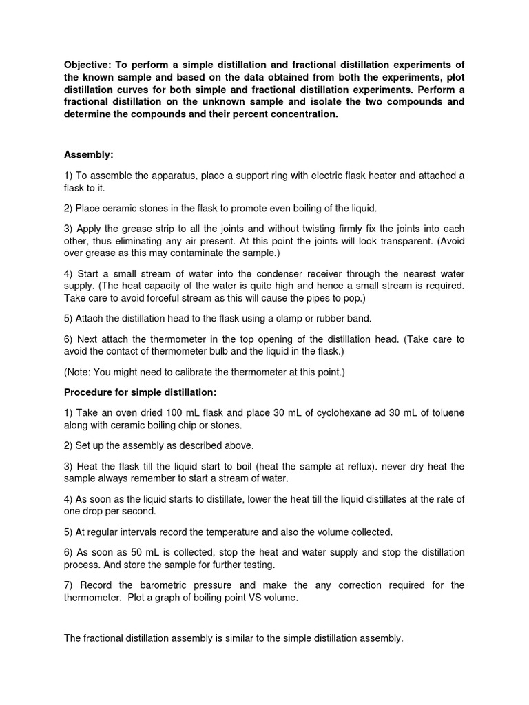 Procedure For Distillation | PDF | Distillation | Chemical Process ...