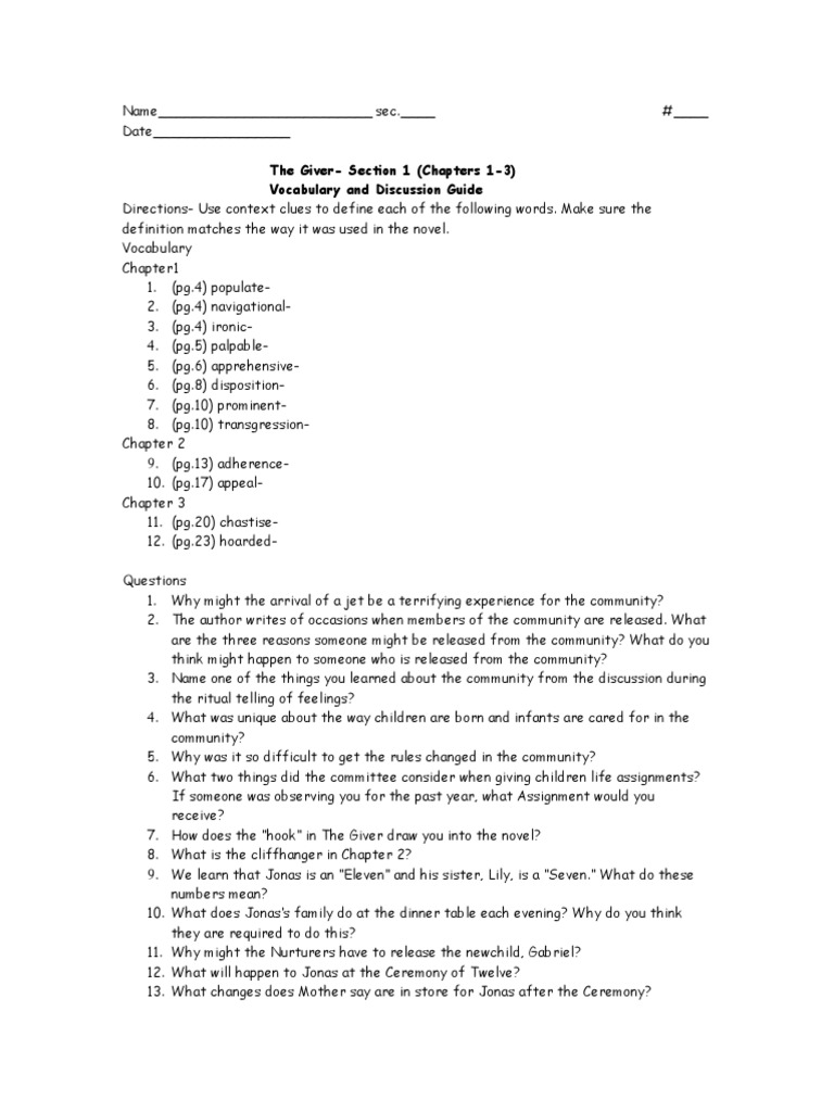 Middle School Reading Guide | PDF | The Giver