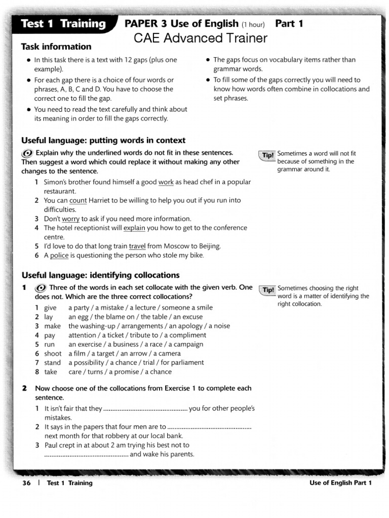 CAE Trainer Test 1 Use of English | PDF