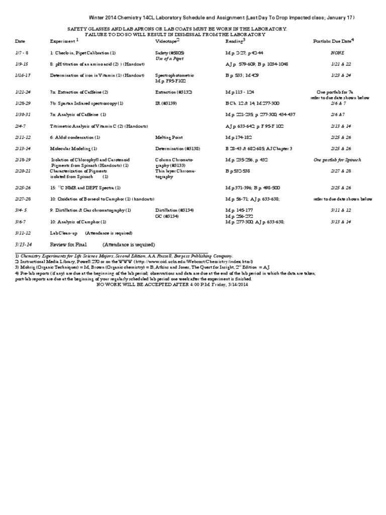 Ucla Chem 14cl Lab Schedule | PDF | Laboratories | Analytical Chemistry