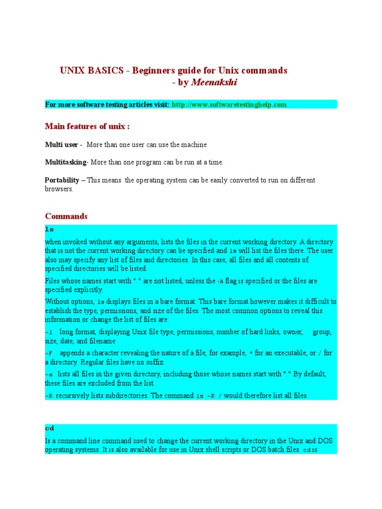 Unix Basics Beginners Guide For Unix Commands By Meenakshi Pdf Command Line Interface