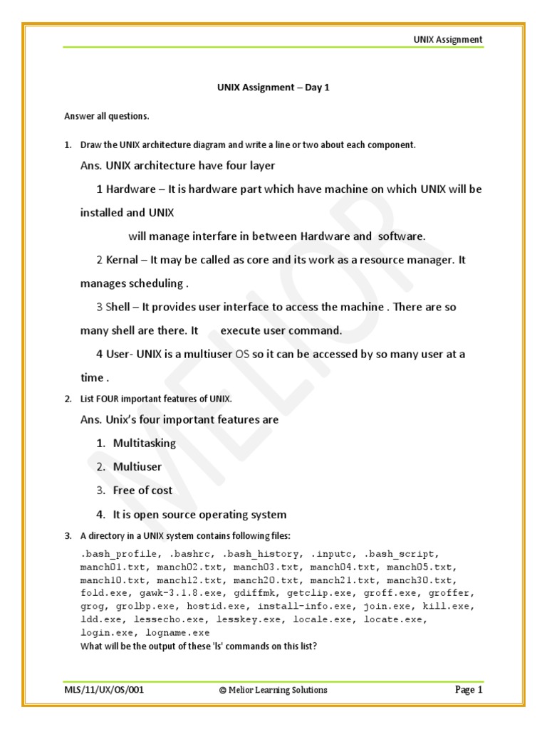 UNIX Assignment Day1 | PDF | Unix | Operating System