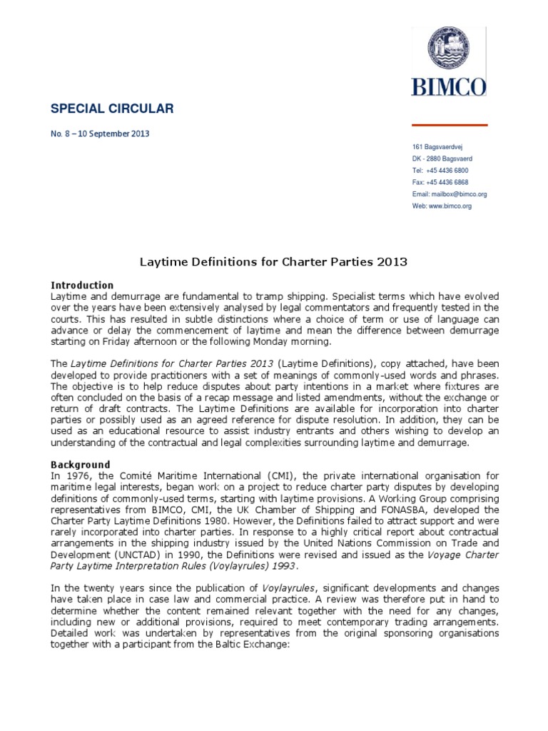 BIMCO Laytime Definitions For Charter Parties 2013 | PDF | Government ...