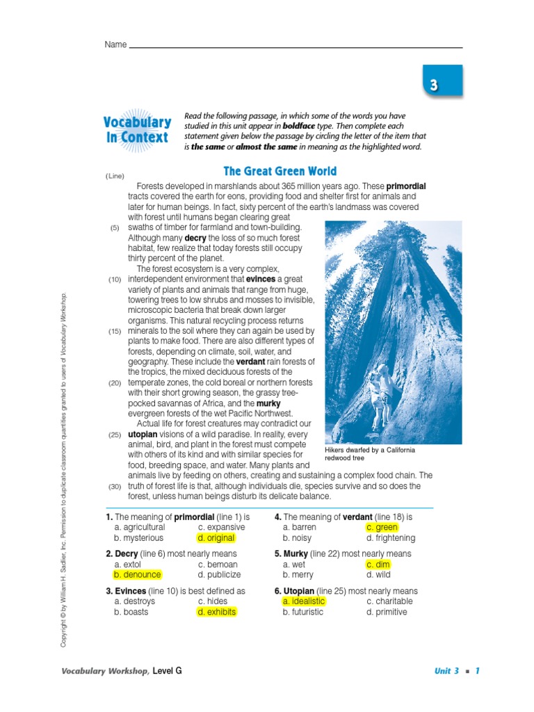 Vocabulary Workshop Level G | PDF | Forests | Landscape