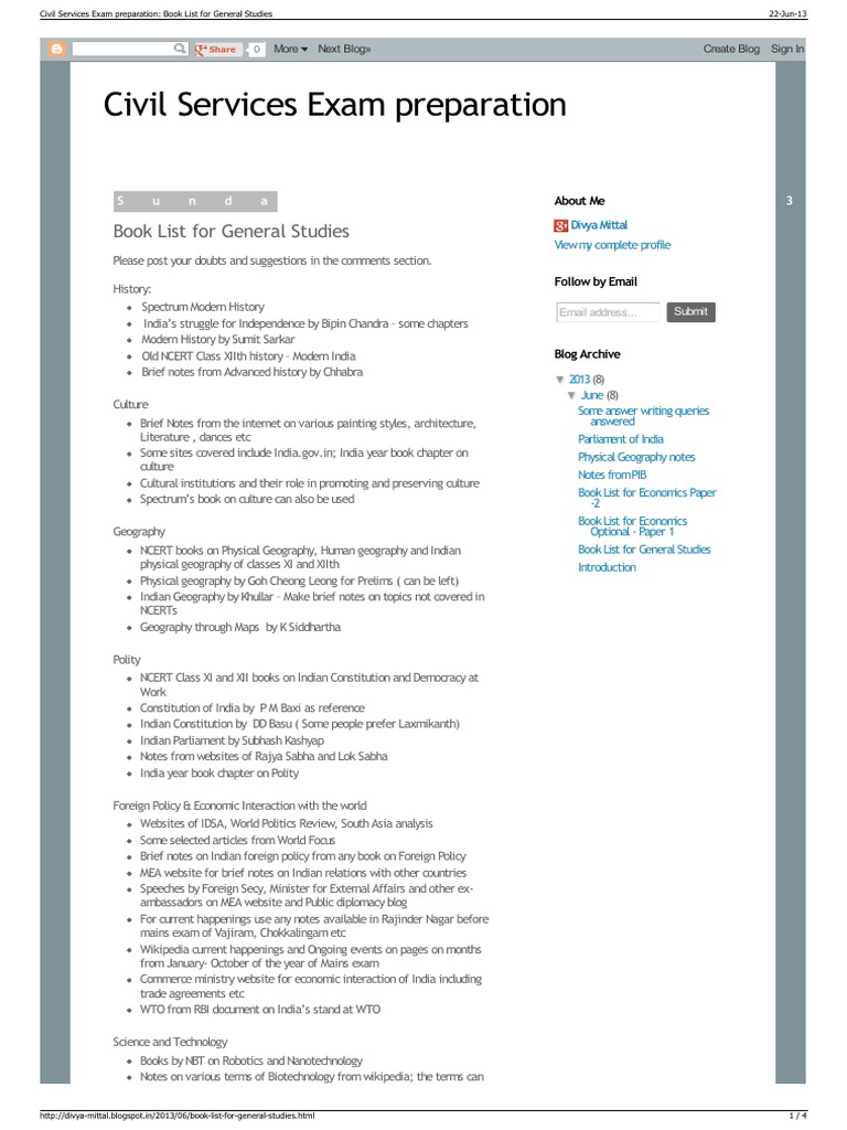 General Studies Book List for UPSC | PDF