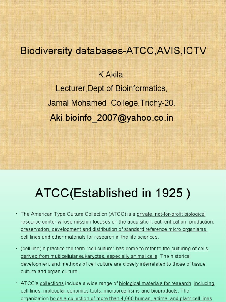 Biodiversity Database Pdf Atcc Company Virus