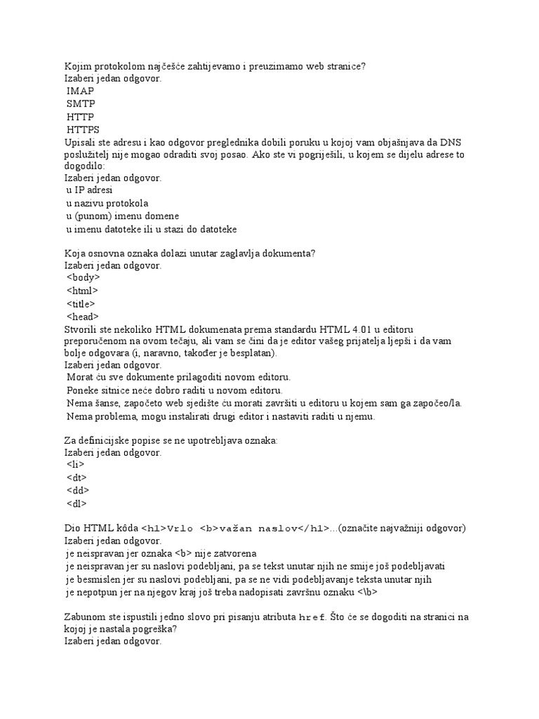 HTML Test Pitanja | PDF