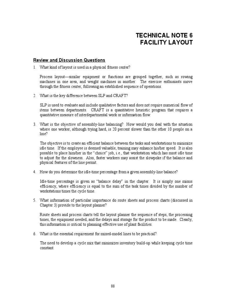 Technical Note 6 Facility Layout: Review and Discussion Questions | PDF ...