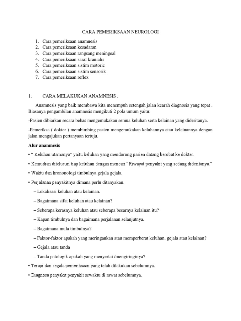 Cara Pemeriksaan Neurologi | PDF