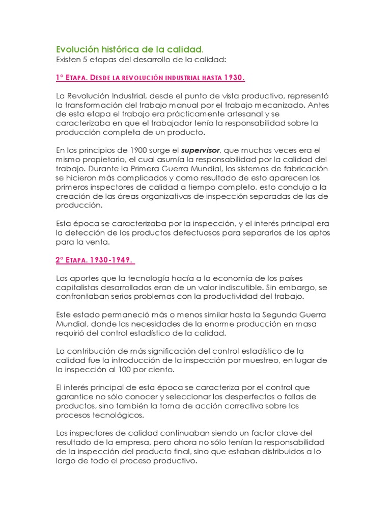 1.1 Evolución Histórica de La Calidad INVESTIGACIÓN Y MAPA MENTAL | Descargar gratis PDF ...