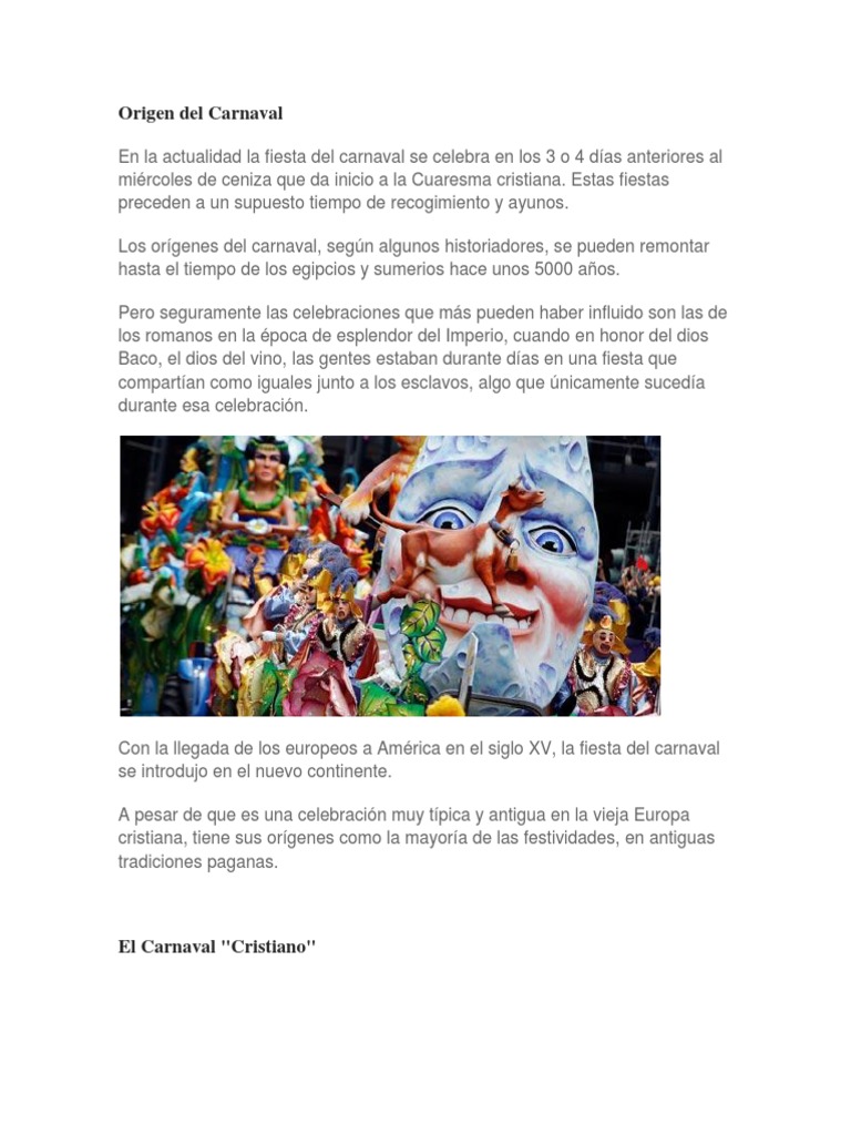Origen Del Carnaval | PDF | Carnaval | Evento festivo (incluido el ...