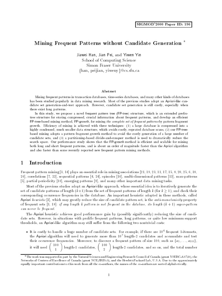 Mining Frequent Patterns Without Candidate Generation | PDF | Information Retrieval | Databases