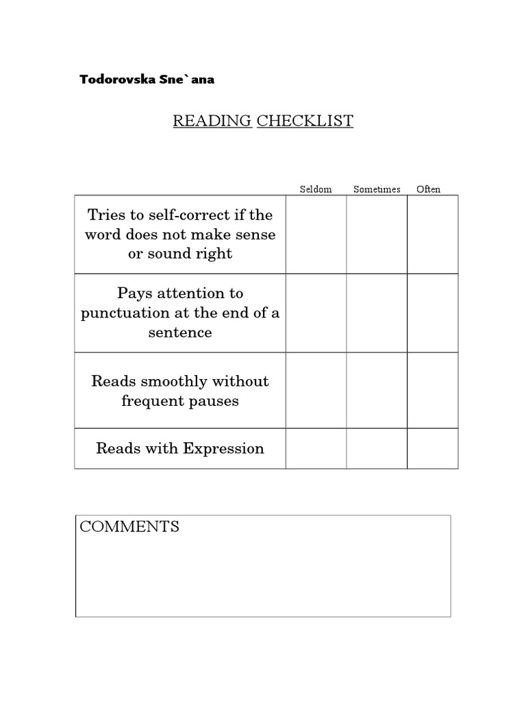 Easy Reading Check List For Schoolreading Check List | PDF | Poetry