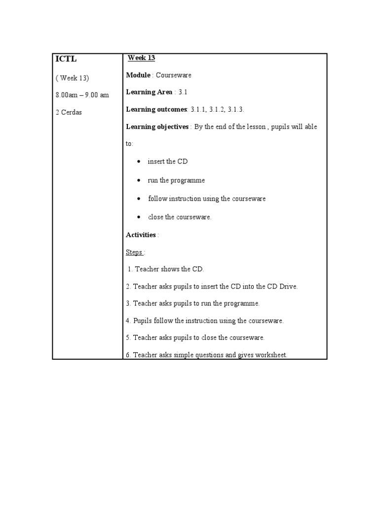 ICTL Lesson Plan Year 2-Week 13 | PDF
