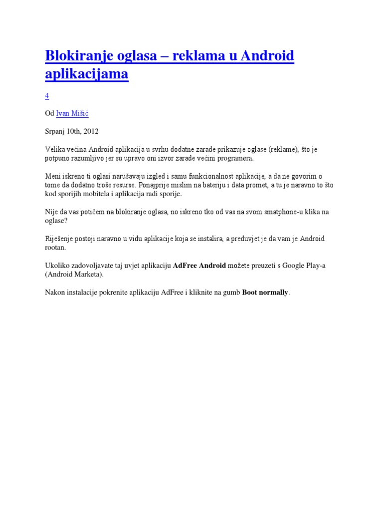 Blokiranje Oglasa - Reklama U Android Aplikacijama | PDF