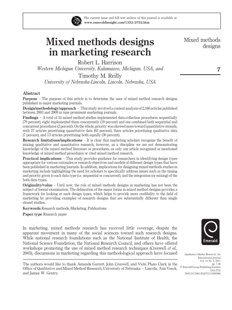 Mixed Methods Designs in Marketing Researech | PDF | Qualitative ...