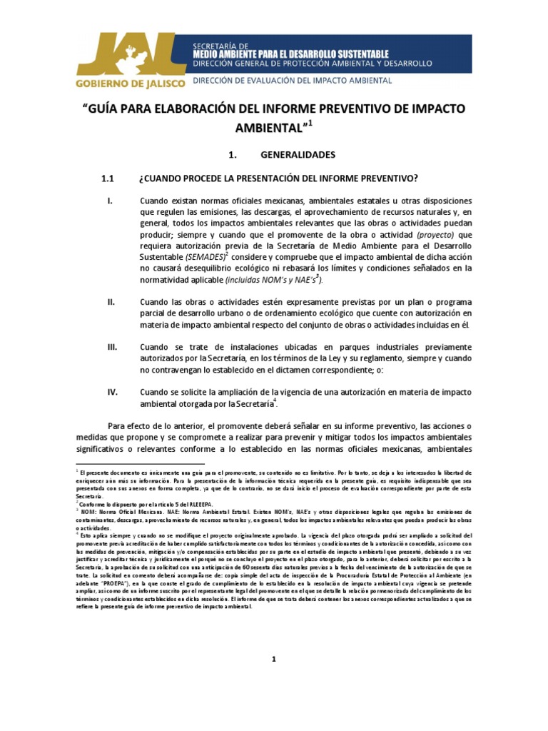 Guía para Elaboración Del Informe Preventivo de Impacto Ambiental | PDF ...