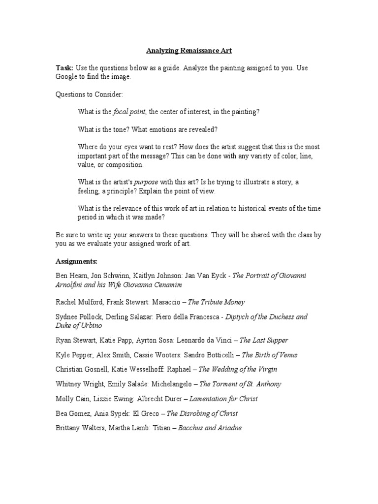 Renaissance Art Analysis Guide | PDF