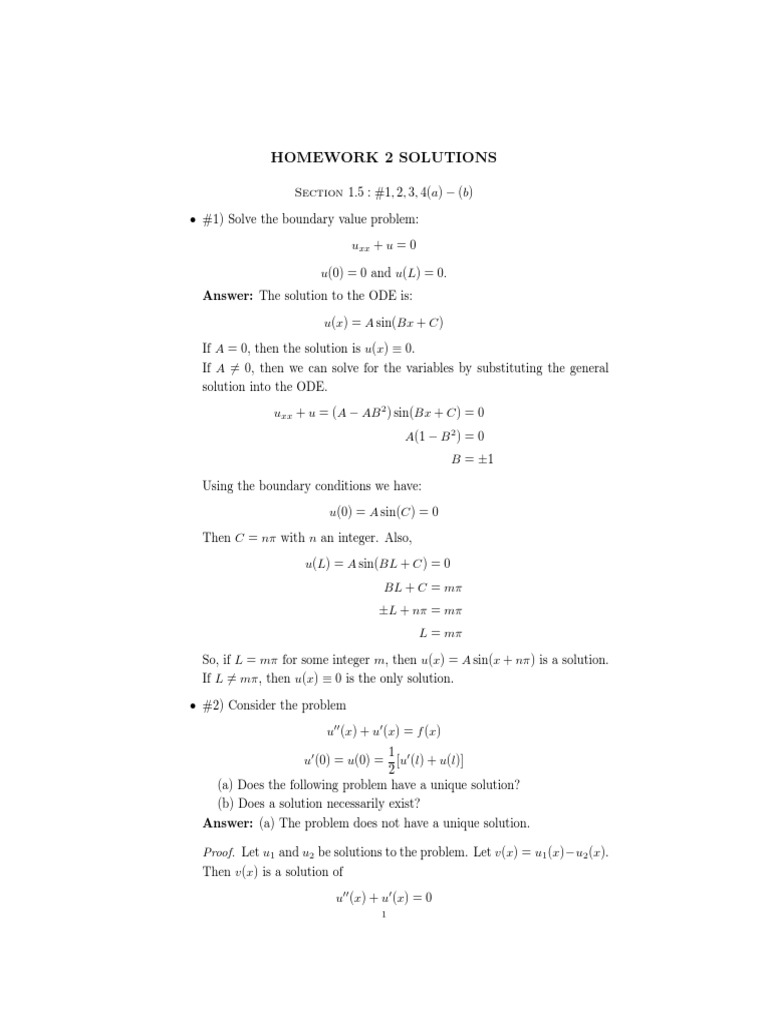 Homework 2 Solutions | PDF | Wave Equation | Partial Differential Equation