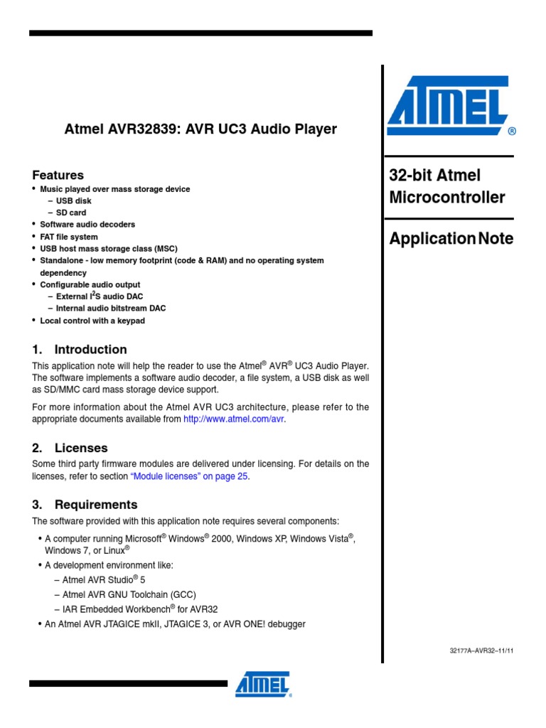 Atmel AVR32839: AVR UC3 Audio Player: 32-Bit Atmel Microcontroller Application Note | PDF ...
