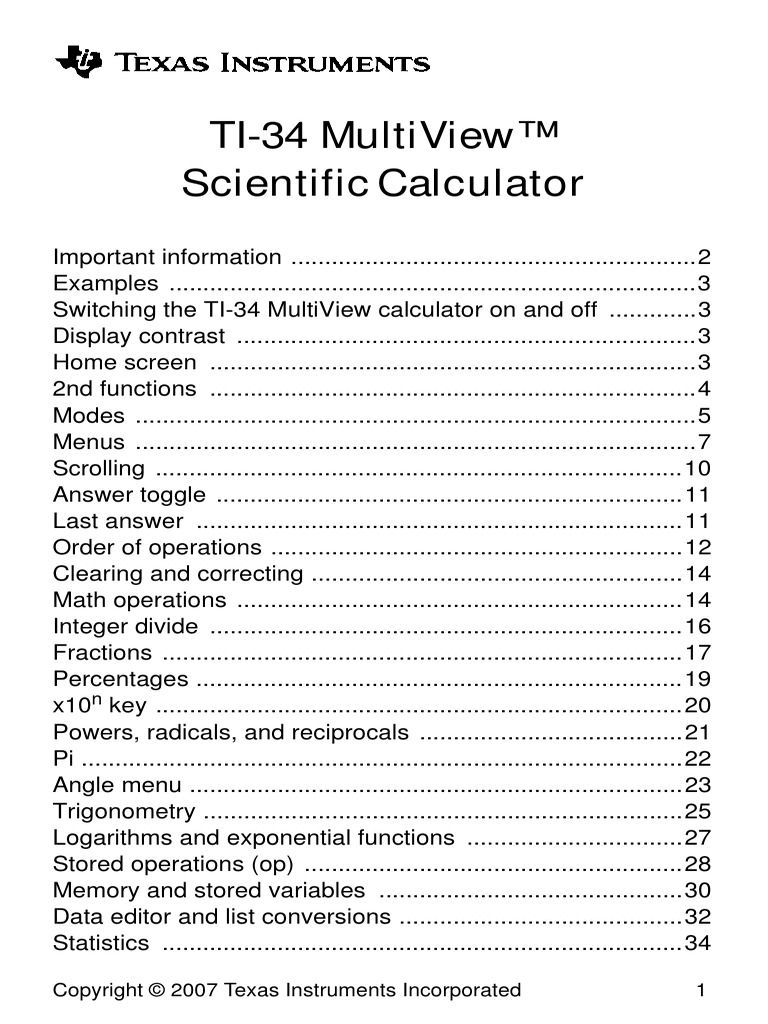 Texas Instruments Ti-34 Manual | PDF | Fraction (Mathematics ...