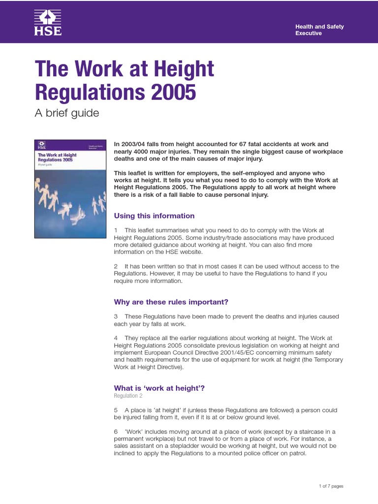 Work at Height Regulations Short Guide | Download Free PDF | Safety ...