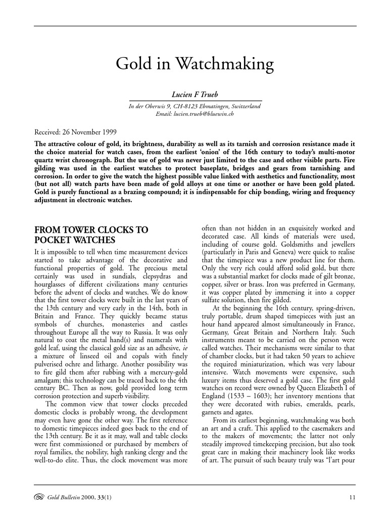 Gold in Watchmaking: A History of the Precious Metal's Functional and ...