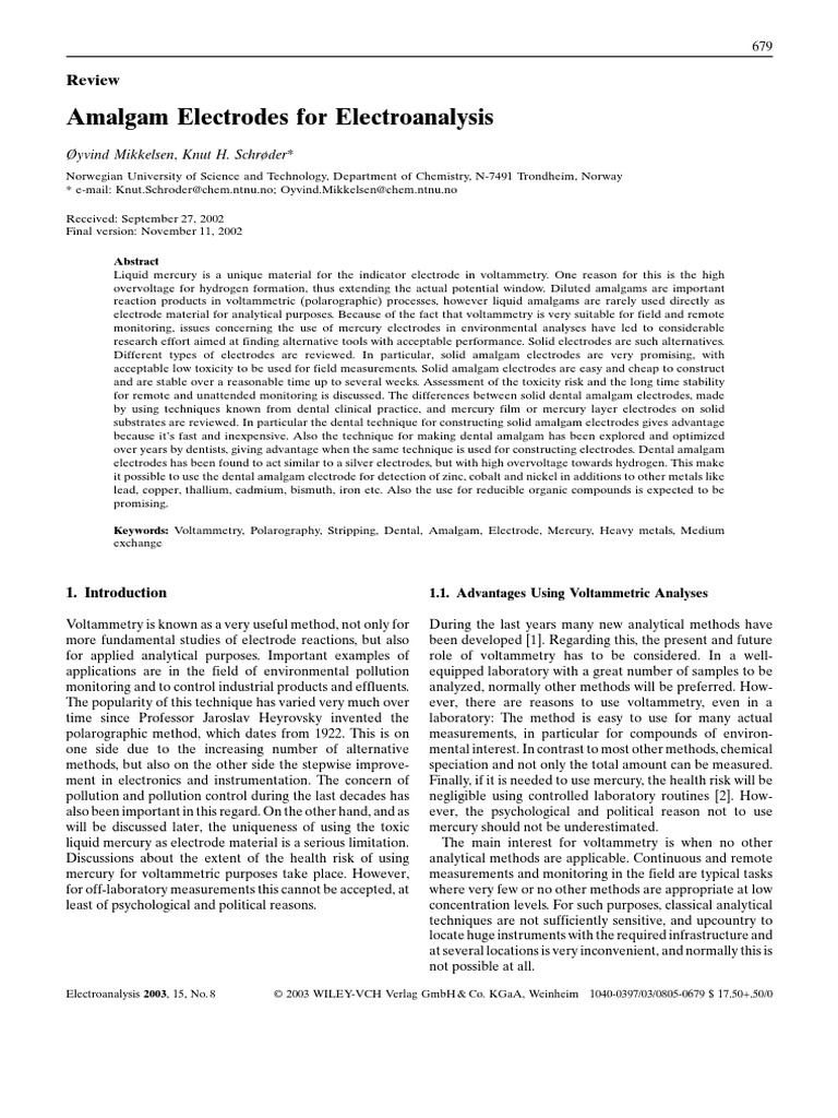 Amalgam Electrodes For Electroanalysis | PDF | Mercury (Element) | Redox
