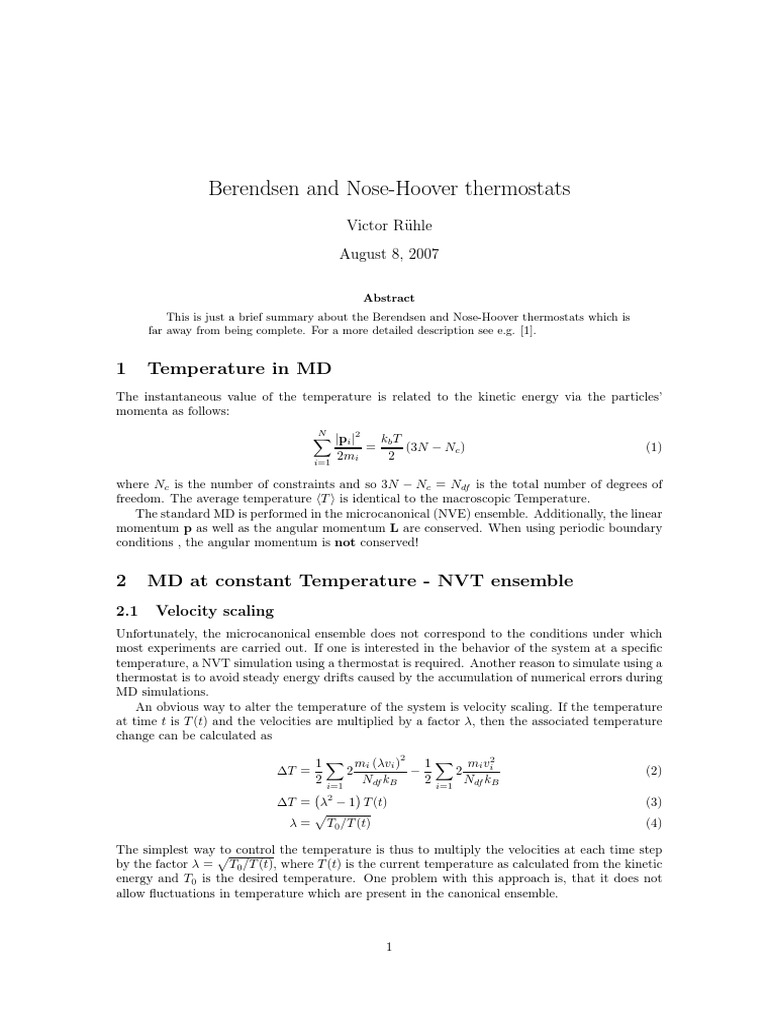 The Anderson Thermostat Pdf Molecular Dynamics Temperature