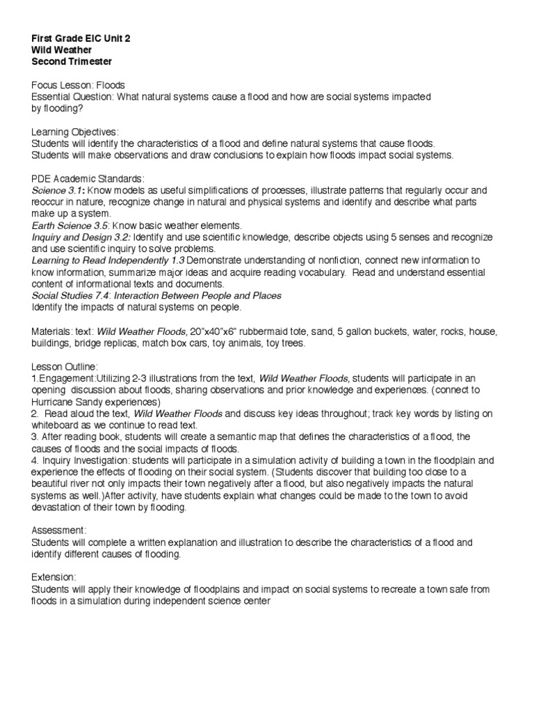 Flood Lesson | PDF | Inquiry | Weather