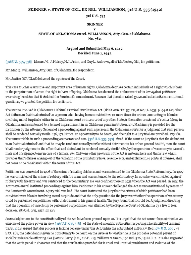 Skinner V State of Oklahoma | PDF | Larceny | Supreme Court Of The ...