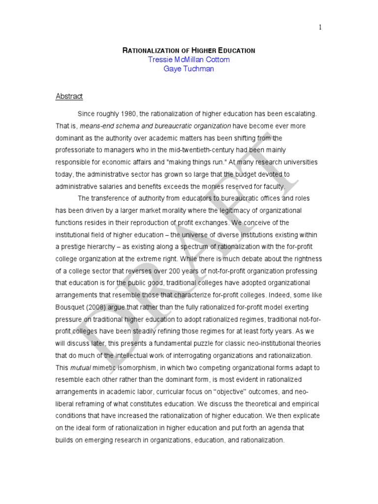 Tressie Mcmillan Cottom Gaye Tuchman: Ationalization of Igher Ducation ...