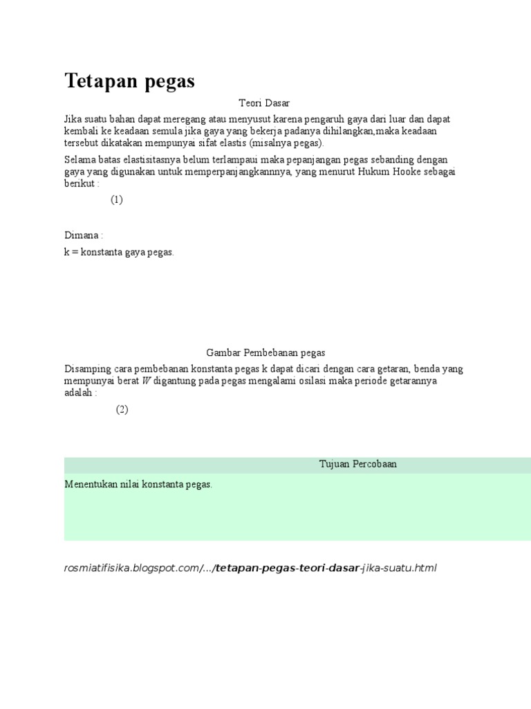 Teori dan Percobaan Tetapan Pegas | PDF