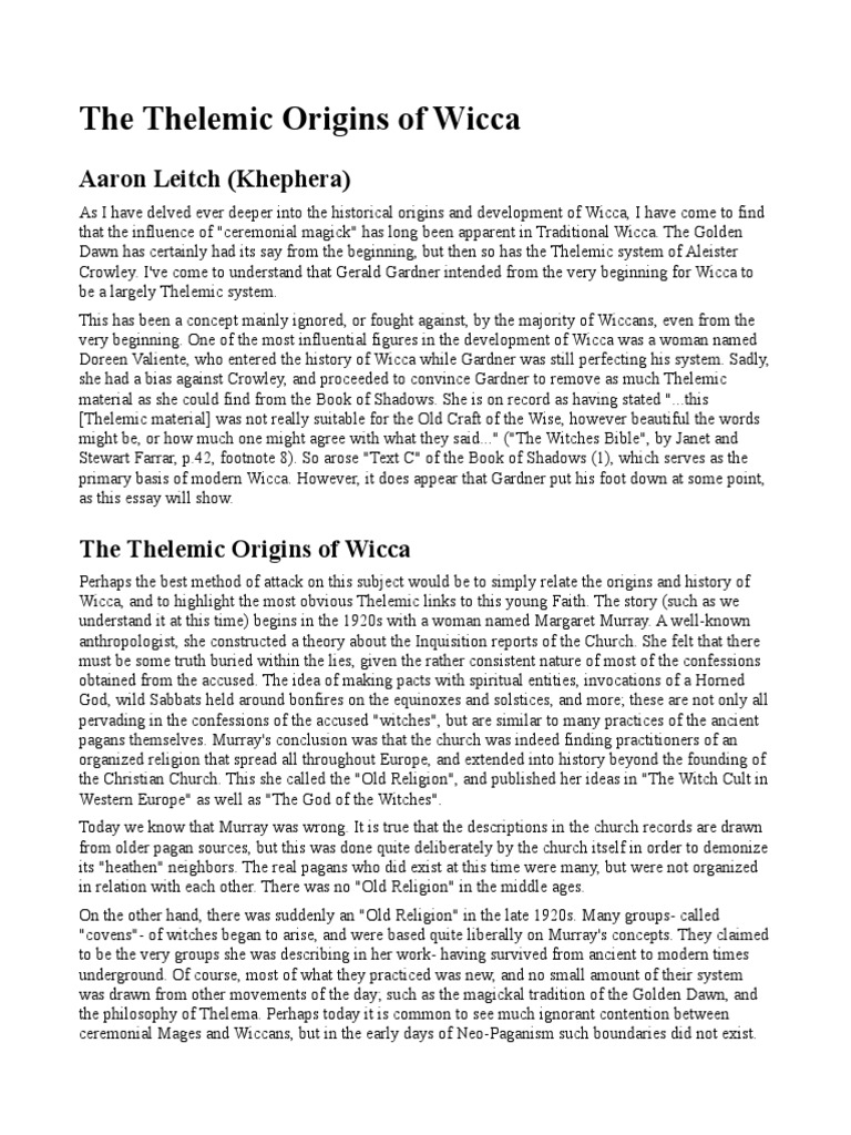Thelemic Origins of Wicca | PDF | Wicca | Thelema