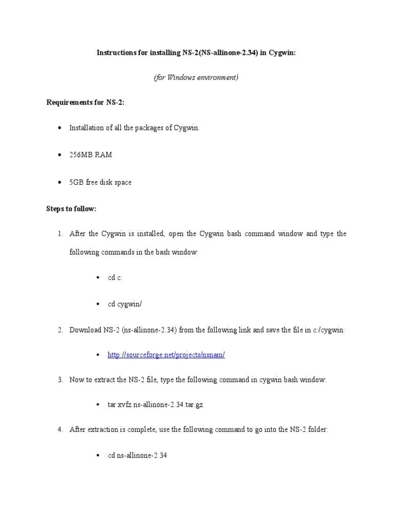 Install Ns 2 Network Simulator In Cygwin On Windows Pdf Computer Data Storage Software