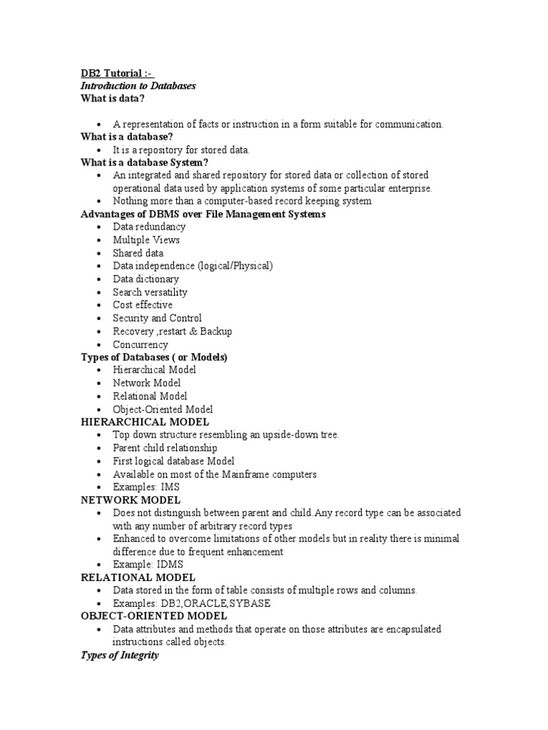 Introduction To Databases: DB2 Tutorial:-What Is Data? | PDF ...