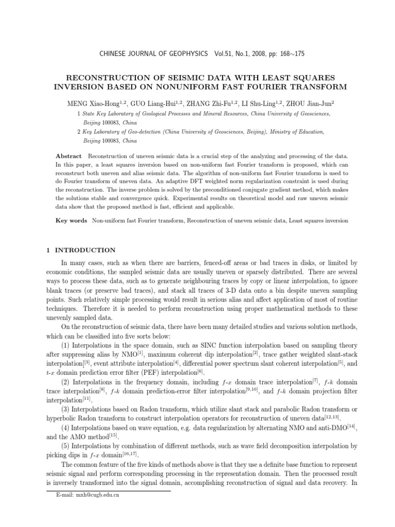 Reconstruction of Seismic Data With Least Squares Inversion Based On Nonuniform Fast Fourier ...