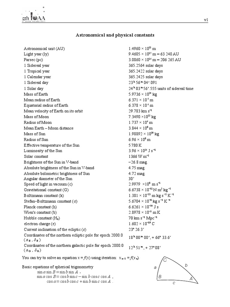 Astronomical and Physical Constants Guide | PDF