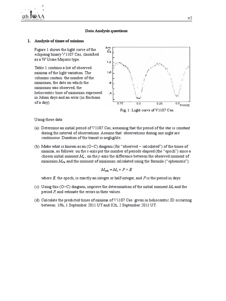 5th IOAA Data Analysis Final Version | PDF | Astronomy | Astronomical ...