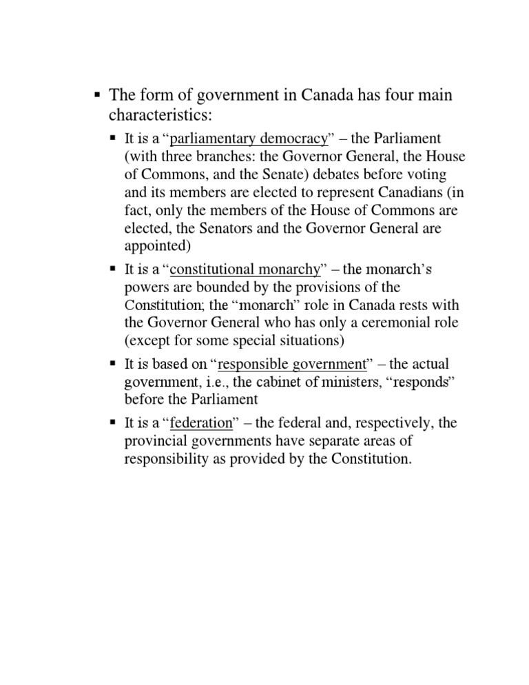 Characteristics of The Form of Government in Canada | PDF