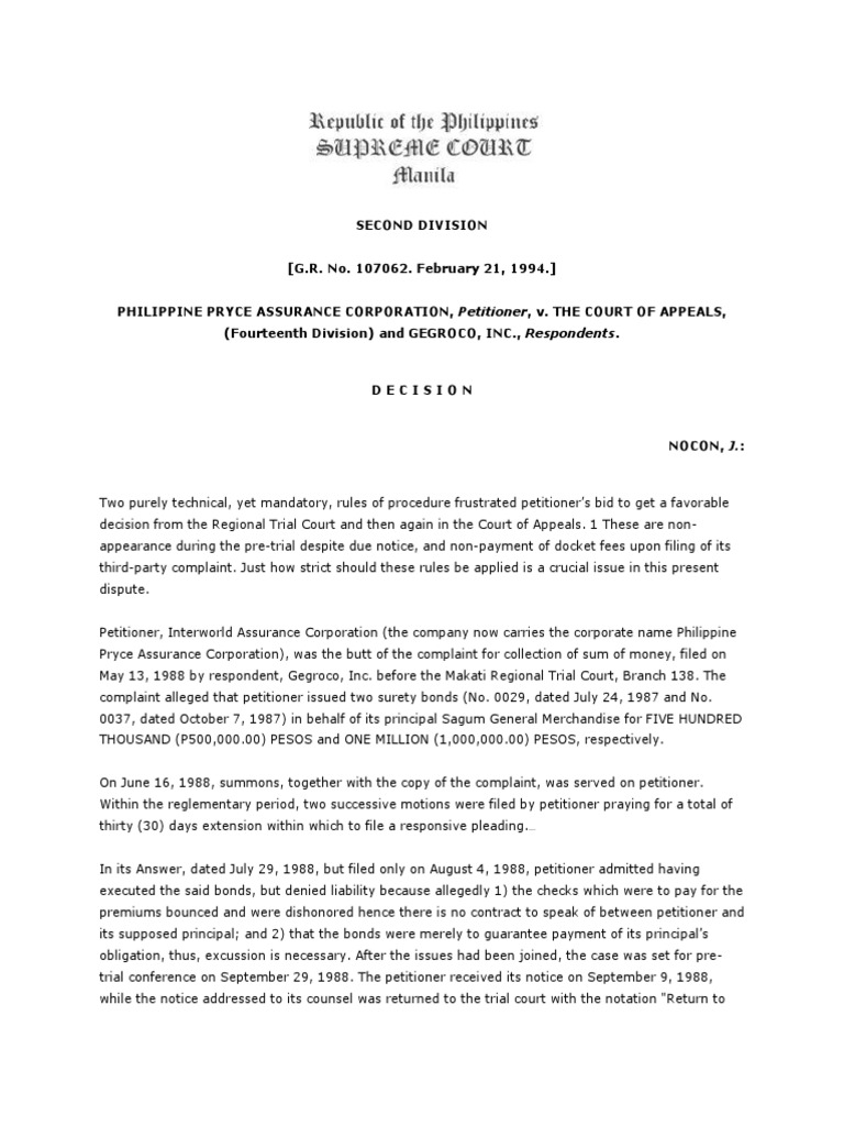 Phil. Pryce Philippine Pryce Assurance Corporation v. Court of Appeals ... Phil. Pryce Philippine Pryce Assurance Corporation v. Court of Appeals ...