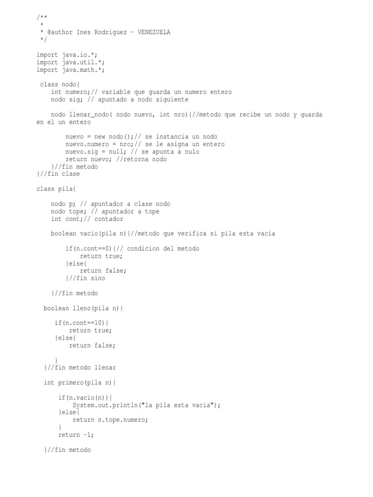Implementación de Pilas en Java | PDF | Métodos formales | Gestión de datos