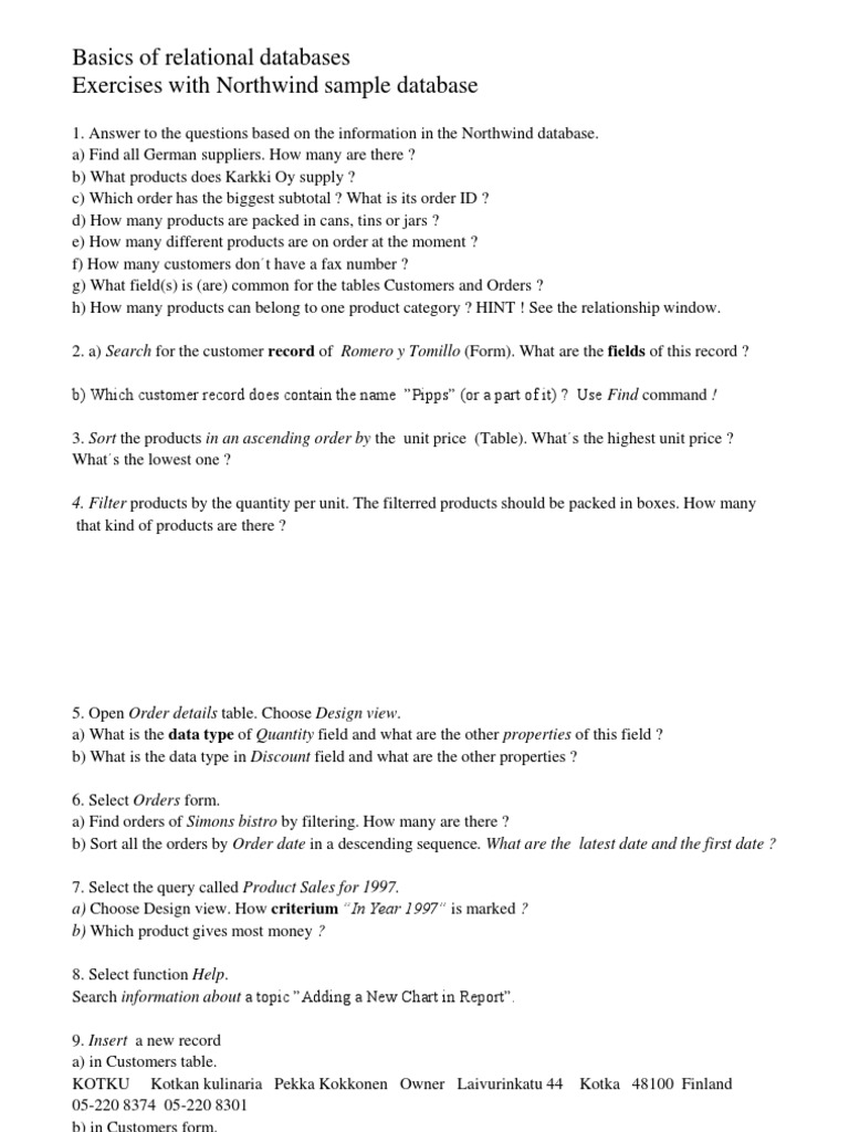 Basics of Relational Databases Exercises With Northwind Sample Database ...