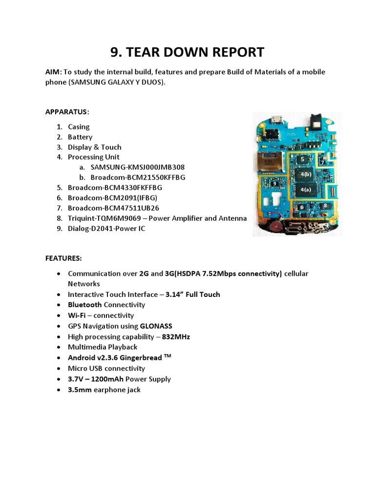 Tear Down Report: AIM: To Study The Internal Build, Features and ...